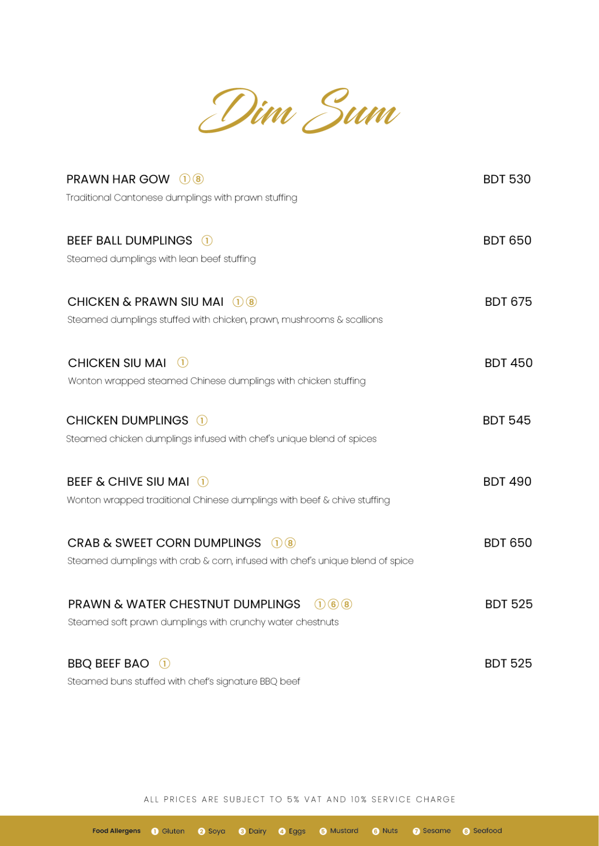 Dim Sum Menu | Chows Restaurant in Banani